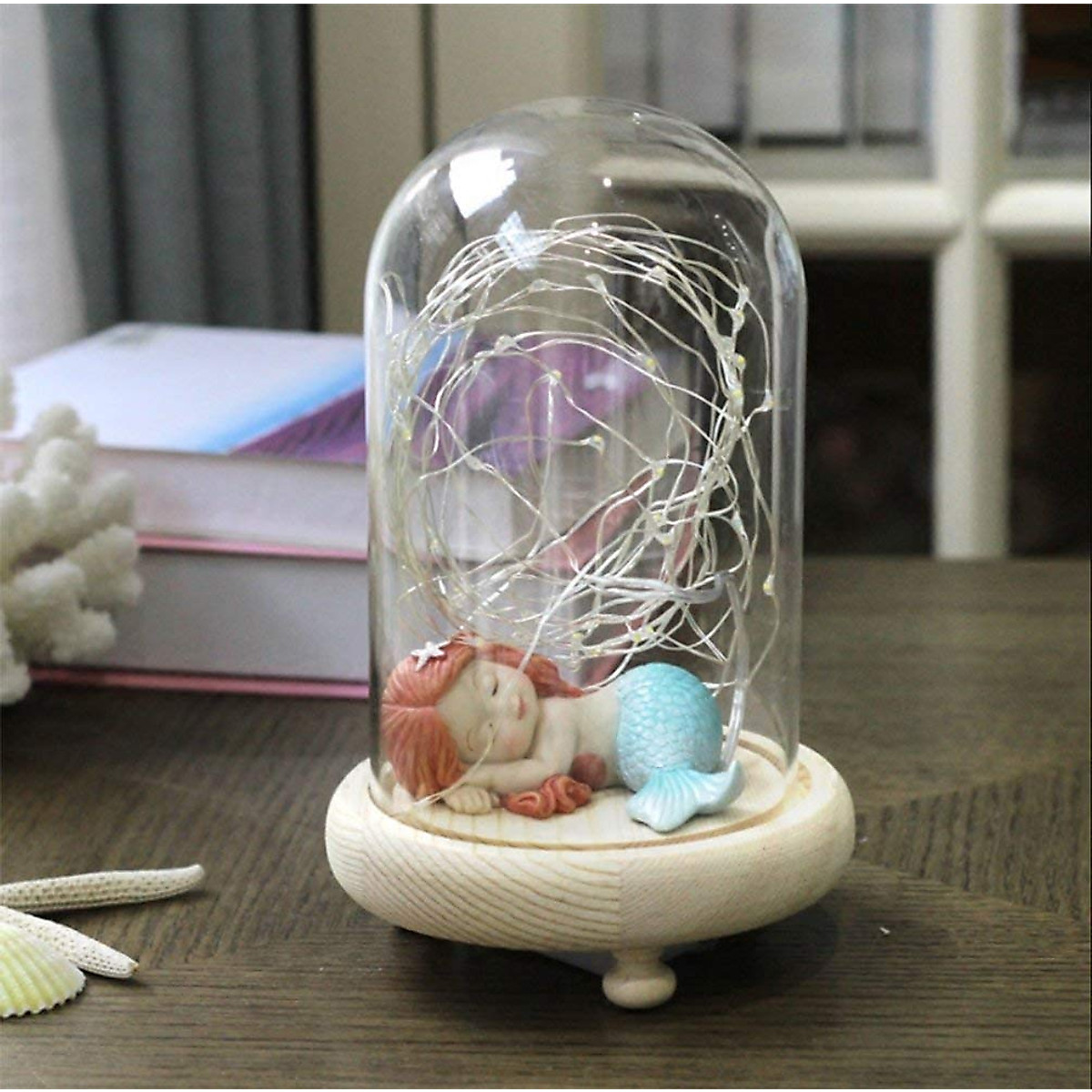 Miniature Fairy Garden and Aquarium Decorations Resin Sleeping Little Mermaid Statue Blue