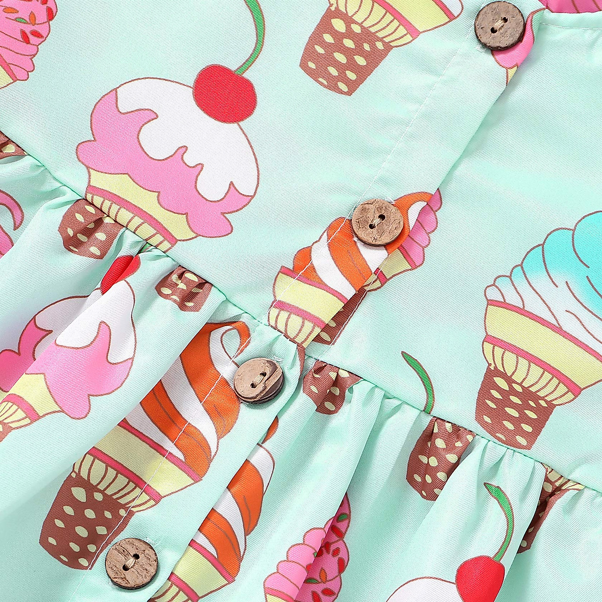 YOUNGER TREE Toddler Dresses Lemon Baby Girls Pineapple Fruit Dress Outfit Summer Girl Dress Spring Sundress (Ice Cream, 2-3 Years)