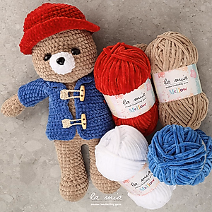 2 Skein La Mia Mellow Velvet Chenille Yarn for Knitting and Crocheting Baby Clothes, Blankets and Accessories, 100% Polyester, 100 gr (3.5 oz) / 115 m (125 Yards), Super Bulky, Light Grey - 942