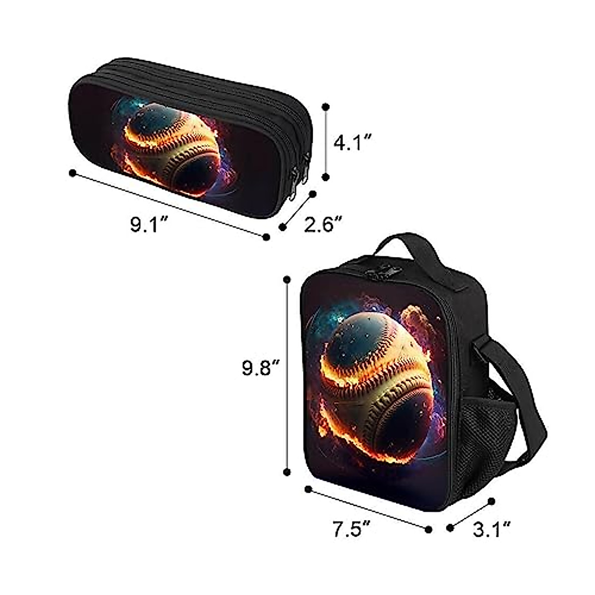 AnySmic Baseball Backpack for School, Kids Bookbag Set with Lunch Box and Pencil Case for Boys, Girls