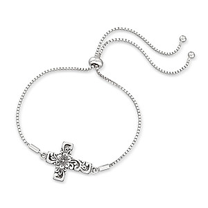 Ross-Simons Sterling Silver Bali-Style Floral Cross Bolo Bracelet