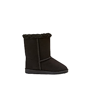 FabKids Girls Winter Mid Calf Snow Boots Warm Faux Fur Lined Non-Slip Fuzzy Shoes for Little Kid Black Size 3