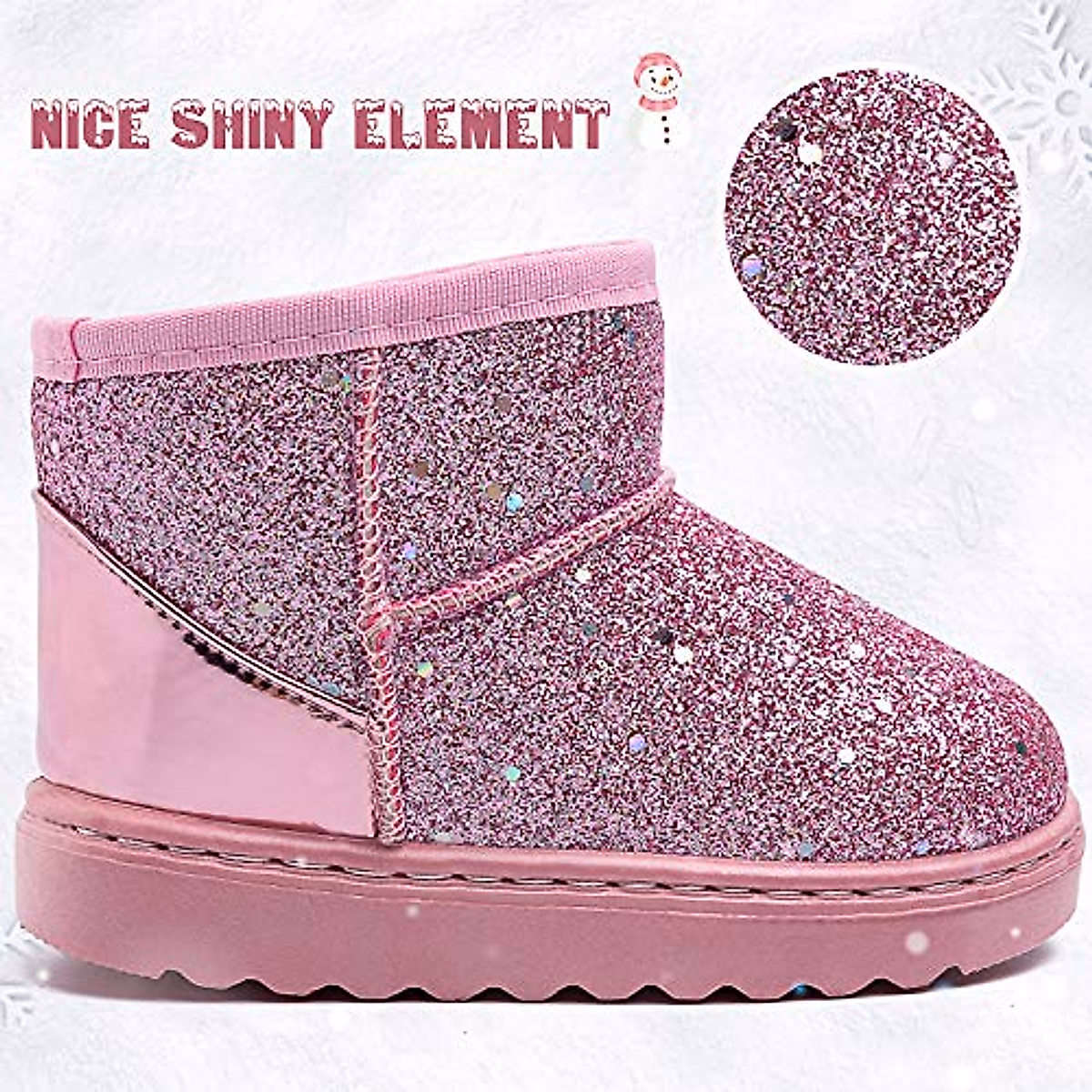 techcity Boys Girls Winter Warm Snow Boots Sequin Fur Lined Waterproof Boot Glitter Princess Outdoor Shoes(Toddler/Little Kid)