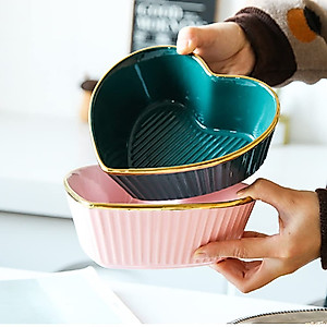 Angoily Porcelain Heart- shaped Bowls Deep Heart Plates Salad Bowl Fruit Bowl for Desserts Pasta Dinner Pink