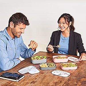Bentgo Classic - All-in-One Stackable Bento Lunch Box Container - Modern Bento-Style Design Includes 2 Stackable Containers, Built-in Plastic Utensil Set, and Nylon Sealing Strap (Gray)