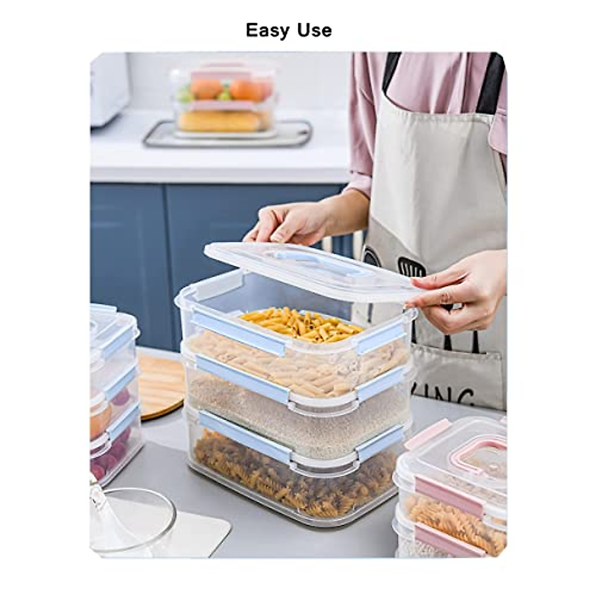 TIAN CHEN Airtight Food Storage Containers, Stackable Cookie Carriers with Handle Lid, Waterproof LeakProof Bacon Tray, 3 Layer Medium BPA Free(Pink)