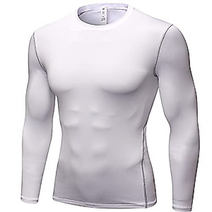 White Compression Shirts Mens Long Sleeve Running Gym Top Shirts Lightweight Sports Baselayer Undershirt Cool Dry