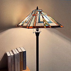 Thatyears Tiffany Floor Lamp 2-Light 16" Wide Mission Antique Style Stained Glass Lampshade for Living Room Bedroom