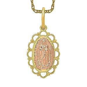 IceCarats 14K Two Tone Gold Our Lady of Guadalupe Virgin Mary Necklace Virgencita Maria Rosa Pendant Catholic Christian Holy Mother Medallion Charm Only