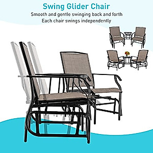 Giantex Outdoor Glider Chairs with Table & Umbrella Hole, Patio 2-Seat Rocking Chair Outside Loveseat Swing w/ Breathable Fabric for Garden, Backyard, Poolside, Lawn Metal Glider Bench(Brown)
