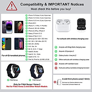3 in 1 Charging Station for Fitbit Versa 3 Fitbit Sense, Charger Wireless Compatible with iPhone 14/14 Pro Max/13/12/11, for Samsung Galaxy S22 S21 Note20, for AirPods Pro/3, Galaxy Buds 2/Pro