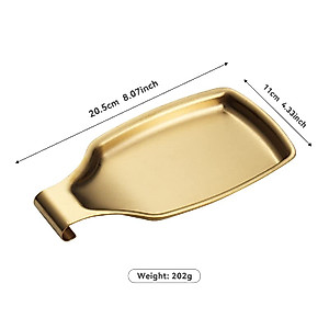 Spoon Rest for Stove Top, 2-Piece Stainless Steel Spoon Holder for Kitchen Counter, Gold Spatula Ladle Cooking Utensils Rest, Heavy Duty & Large Size, Dishwasher Safe