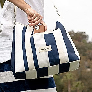 Business & Pleasure Co. Holiday Cooler Tote Bag - Cute Vintage Beach Tote Bag - Totes Drinks or Beach Essentials - Leakproof Lining - Navy Crew Stripe, 42L