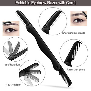 Eyebrow Razor, KAJUDA Eyebrow Kit, 5 in 1 Eyebrow Trimmer, Eyebrow Grooming Set for Women and Men, Including Comb Tweezers, Scissors, Brow Razors, Brush for Eyebrow Eyelash Extensions