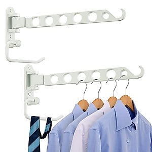 VICSKY Wall Mounted Small Drying Rack with Bar, 180° Swing Arm and 90°Folding, Laundry Room Dryer Rack, Sturdy Hanging Clothes, Safe Valet Hook, Solid Aluminum (White, 2Pack)