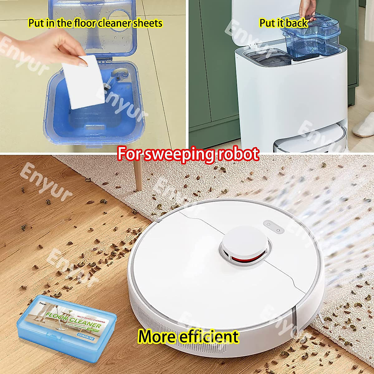 Enyur Floor Cleaner Sheets for Mopping Ultra-Concentrated Floor Sheets - Dissolves Instantly in Water Multi-Surface Cleaner for Non Stubborn Stains, Portable box 32 Sheets