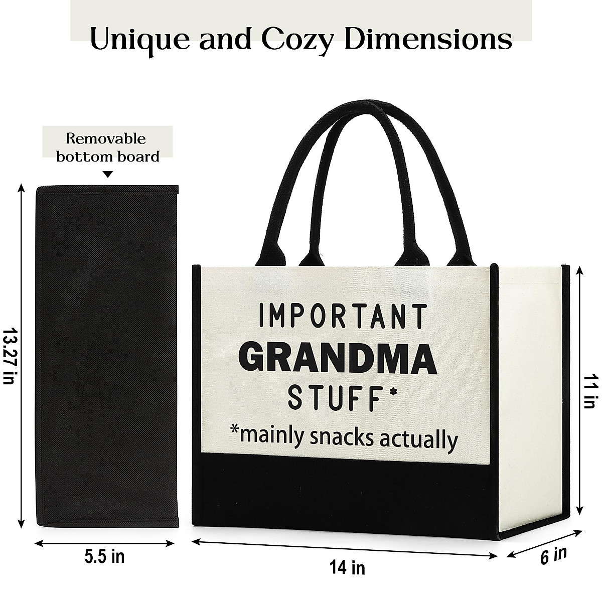 BackURyear Grandma Xmas Tote Bag Gifts, Important Stuff Tote Gifts for Grandma Christmas Stocking Stuffer Holidays Birthday from Grandkids Granddaughter, Cute Gifts Shopping Bag Grocery Bag