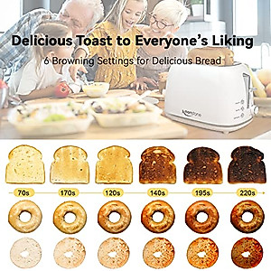 Toaster 2 Slice Stainless Steel Toaster Retro with 6 Bread Shade Settings, Bagel, Cancel, Defrost Function, 2 Slice Toaster with Extra Wide Slot, Removable Crumb Tray, White