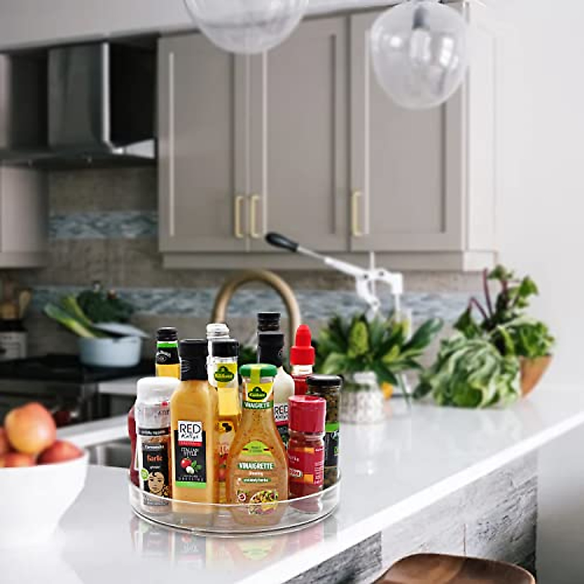 Large Lazy Susan Rotating Turntable Organizer - for Kitchen, Pantry, Cabinet, Dining Table, Fridge, Countertop，Vanity - Spinning Food Storage Container for Spices, Condiments- Clear，11 Inches （1 Pack）