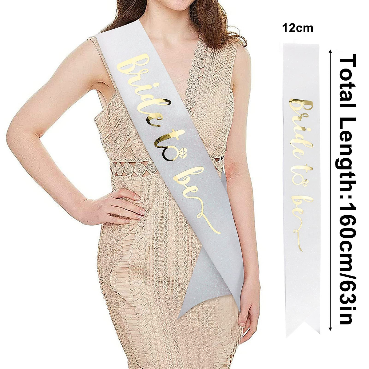 CIEHER Bride To Be Sash & Veil, White & Gold, Bridal Shower Bachelorette Party Decorations Set, One Size Fits All for Women Girls, 2 Piece Set