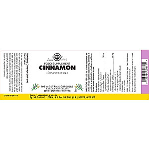 Solgar Cinnamon, 100 Vegetable Capsules - Full Potency (FP) - Supports Sugar Metabolism - Overall Wellness - Non-GMO, Vegan, Gluten Free, Dairy Free, Kosher - 100 Servings