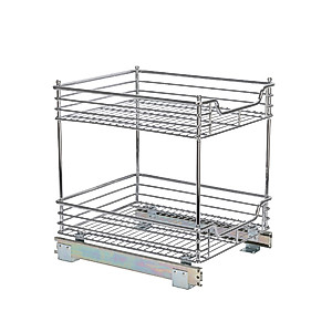 Household Essentials Glidez Multipurpose Chrome-Plated Steel Pull-Out/Slide-Out Storage Organizer for Under Cabinet Use - 2-Tier Design - Fits Standard Size Cabinet or Shelf, Chrome