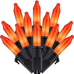 SWEET SHINE 200 Count Orange Christmas Lights, Pack of 2 Strands 100 Count 33 ft Black Wire UL Listed Halloween String Light (Orange)
