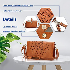 APHISON Multi-Function Small Crossbody Bags For Women,Cell Phone Shoulder Bag,Clutch Purse,RFID Wristlet Wallet,Card Holder Brown