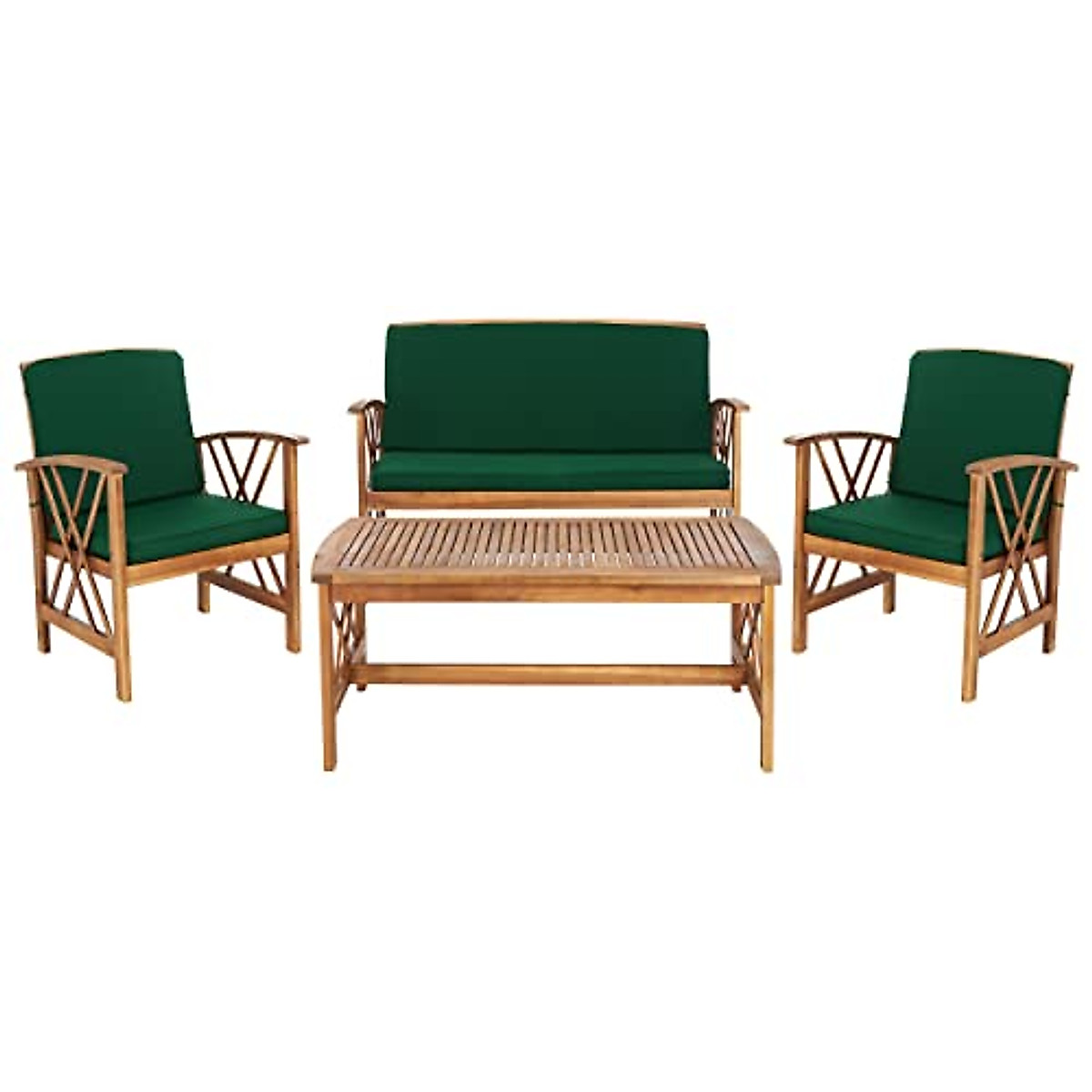 SAFAVIEH Outdoor Collection Fontana Natural/ Green Cushions 4-Piece Conversation Patio Set
