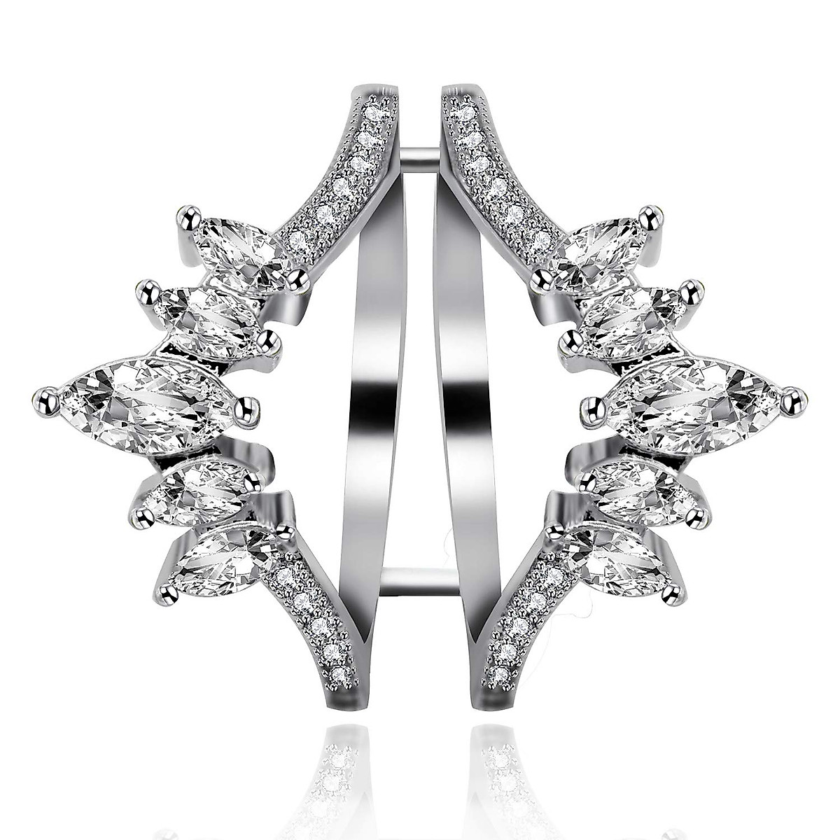 Uloveido White Gold Plated Marquise Cubic Zirconia Wedding Band Engagement Promise Rings Guard Enhancer for Women (Silver,Size 8) Y445