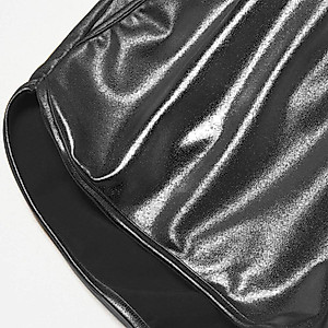 Women's Yoga Hot Shorts Elastic Waist Shiny Metallic Pants (Black, M)
