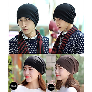 PoemLife Summer Cotton Thin Beanies Soft Stretch Hip-Hop Sleep Caps for Men Women(4 Pack Gray & White & Beige & Light Pink)