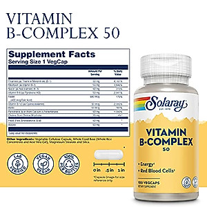 SOLARAY Vitamin B-Complex, Healthy Energy & Red Blood Cell Formation Support & More, 100 Servings, 100 VegCaps