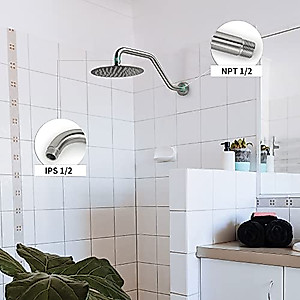 KAPHOME Shower Head Extension Arm,15.5 Inch Shower Arm Extension Replacement,Stainless Steel S Shape Shower Arm with Flange,Brushed Nickel,9Z2MK