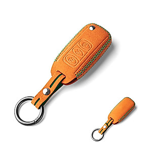 Noreyvis Alcantara Leather Key Fob Cover Protective Shell Case with Keychain Compatible for Bentley Continental GT GTC Mulsanne 2004-2016(Orange)