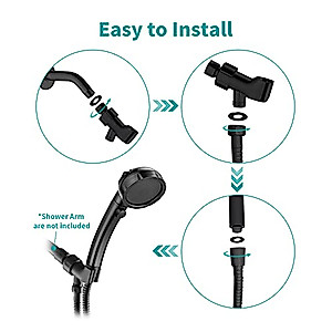 MIAOHUI Modern Handheld Shower Head with On/Off Switch, 3 Spray Settings, Removable Shower Head with Hose, Angle Adjustable Shower Bracket, Teflon Tape, Black