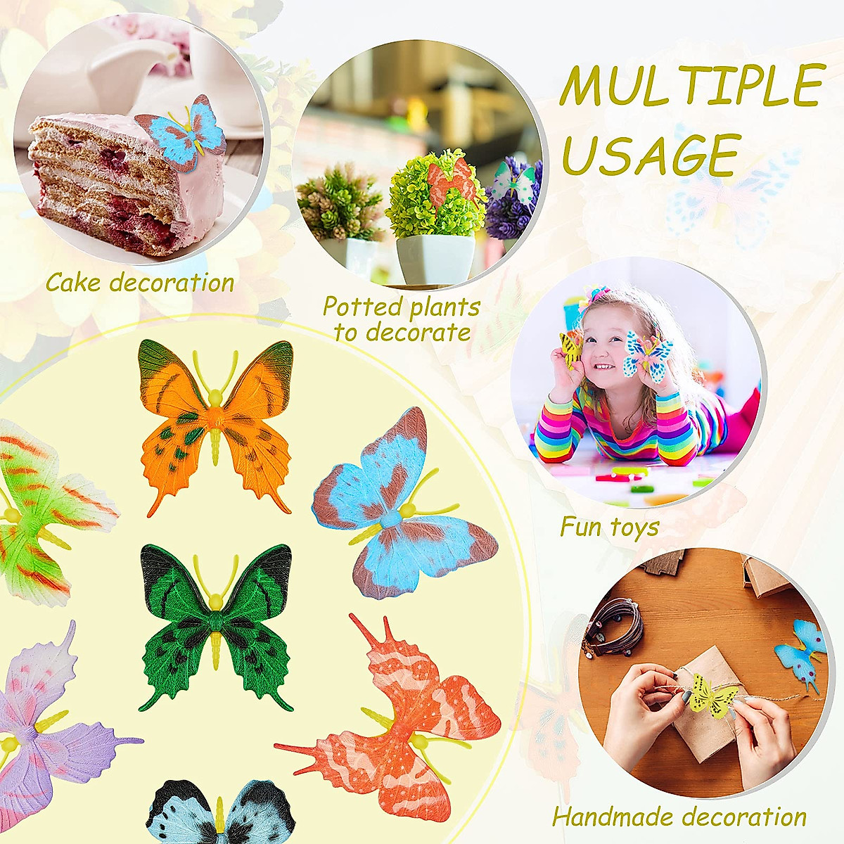 Plastic Butterflies Toy Butterflies Action Figures Art Lifelike Butterfly Decoration Removable Reusable for Party Favor Wall Decor, 12 Styles(36 Pieces)