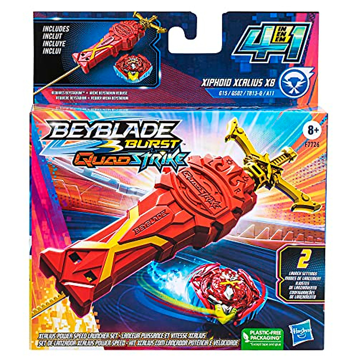 BEYBLADE Hasbro Burst QuadStrike Xcalius Power Speed Launcher Pack, Battle Game Set with Xcalius Power Speed Launcher and Right-Spin Battling Top Toy