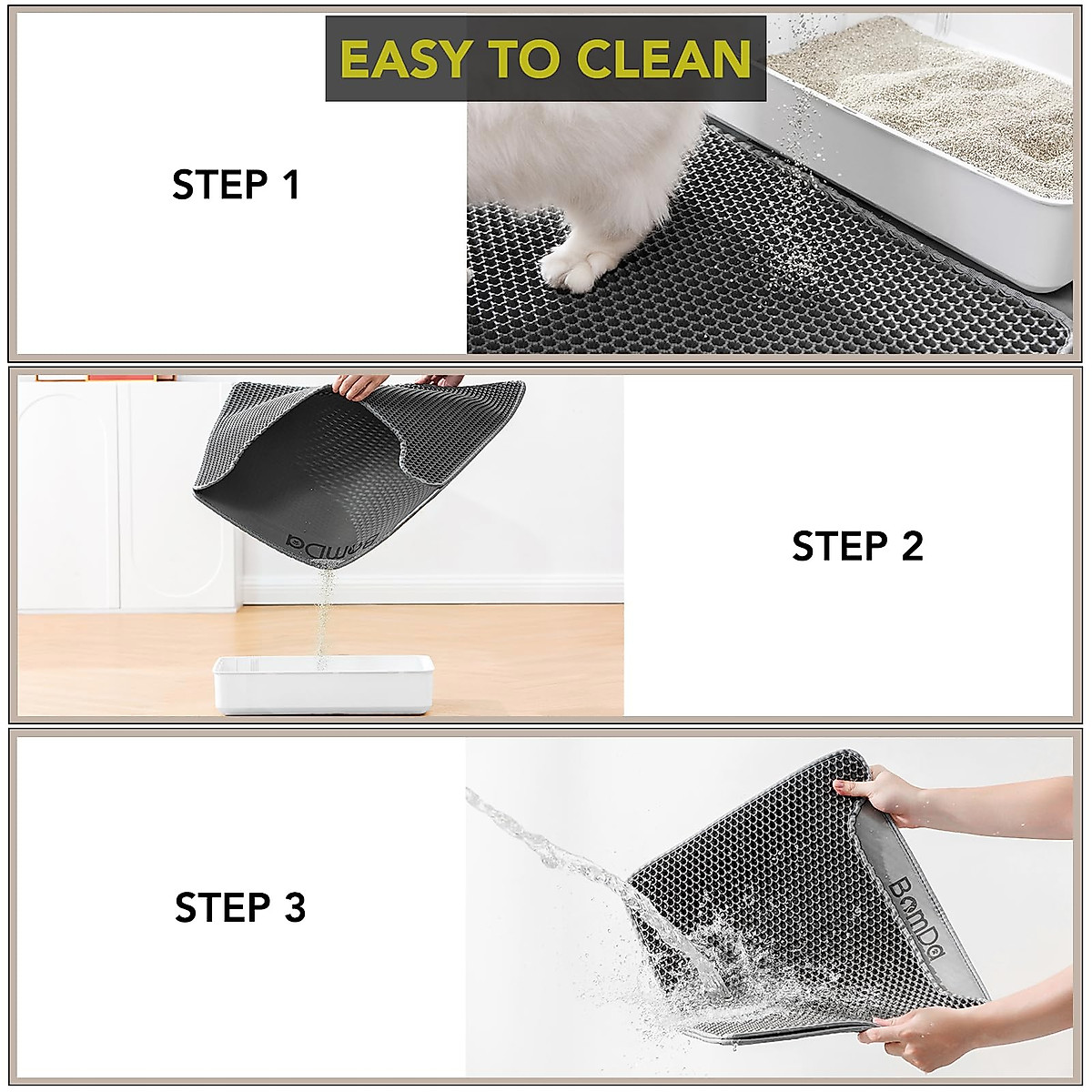 BomDa Cat Litter Mat, Large Kitty Litter Box Trapping Mat, 23x17'' Honeycomb Double Layer Urine & Waterproof, Washable Easy Clean, Litter Mats for Floor Less Waste, Anti-Slip