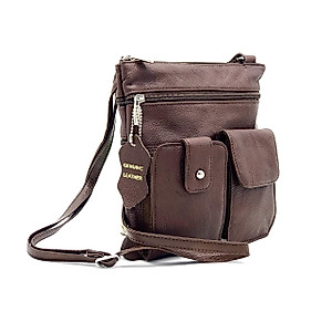 Goson Leather Crossbody Mini Purse Organizer Travel Bag - Hand Crafted Brown Cowhide Leather Purse