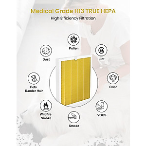 A3 Pet Care Replacement Filter Compatible with AMEIFU G3 sferf-30 Air Purifier, VEWIOR A3, Tailulu HQZZ-260 Air Cleaner, 3-in-1 Filter H13 True HEPA Filter Air Filter Replacement, 1 Pack, Yellow