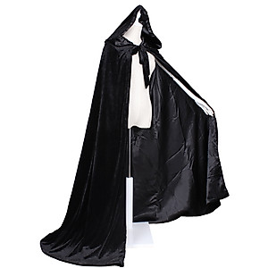LuckyMjmy Velvet Renaissance Medieval Cloak Cape Lined with Satin (Large, Black)