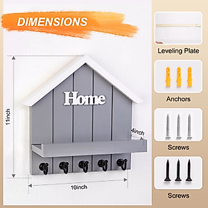 CRAKTH Grey Key and Mail Holder for Wall, House Key Rack Wall Decorative, Wood Key Hook Wall Mount, Wall Mail Organizer, Unique Key Hanger Has Large Hooks for Bags, Coats, Umbrella