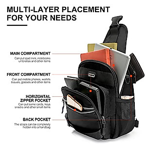 INOXTO Messenger Bag, Sling Bag for Men，Crossbody Backpack Shoulder Bag Hiking Daypacks Casual Sling Pack Handbag for Travel (8091-Black)