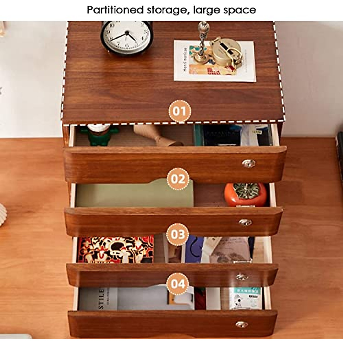 LEYT Wooden Desktop Storage Box with Lockable Drawers, Office Supplies A4/Receipt File Organizer, Flat File Cabinet (Color : A)