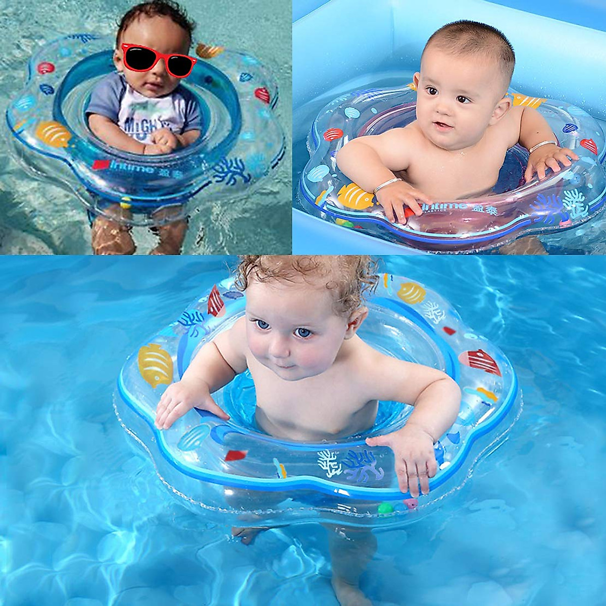 Baby Swimming Ring Floats with Safety Seat Double Airbag Swim Rings for Babies Kids Swimming Float Baby Floats for Pool Swim Training Aid Kids PVC Pool Floats for Toddlers of 6-12 Months