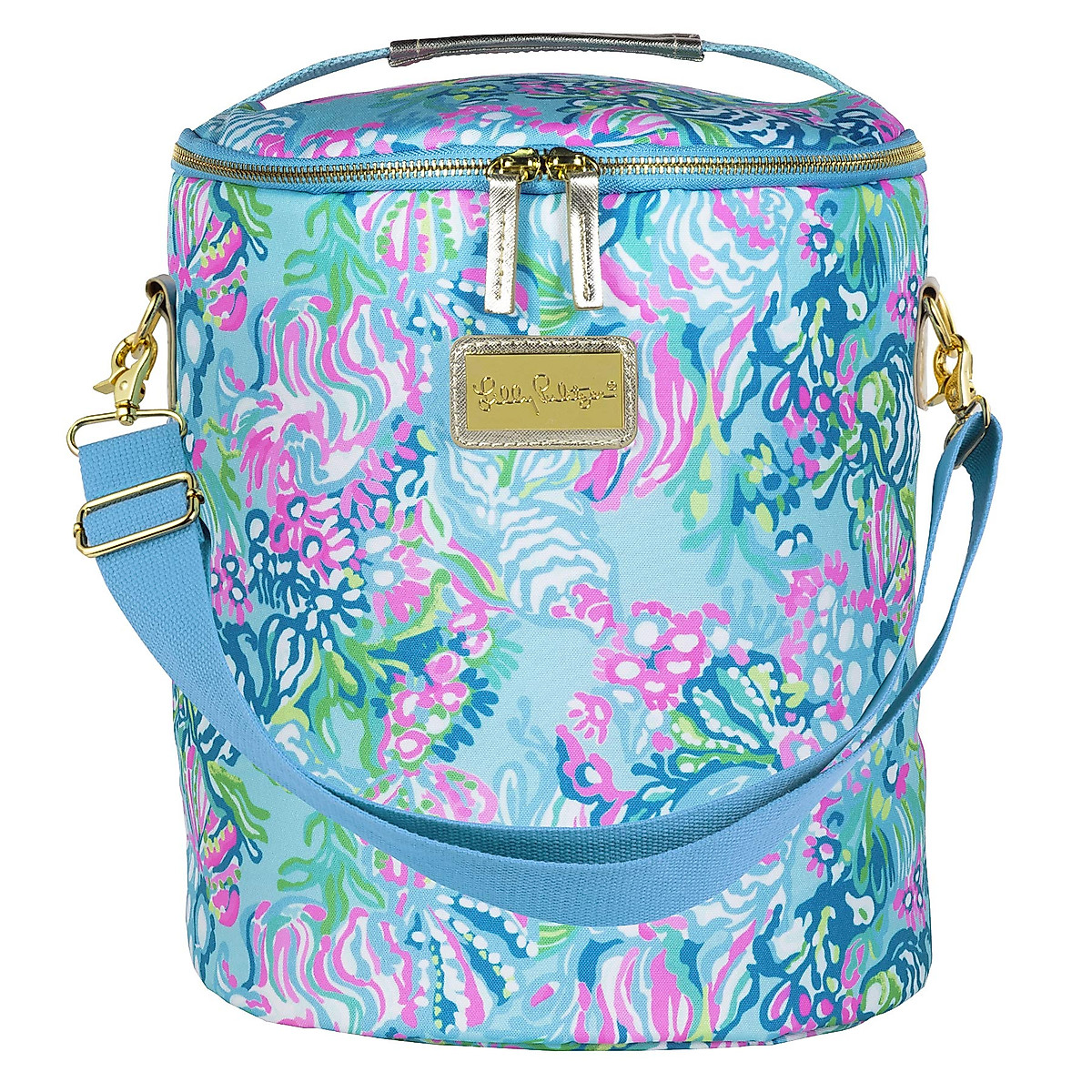 Lilly Pulitzer Blue/Green Insulated Soft Beach Cooler with Adjustable/Removable Strap and Double Zipper Close, Aqua La Vista