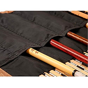 QJang Portable Chinese Art Writing Calligraphy Bamboo Brush Holder Case Pouch Watercolor Paint Brush Mat Rollup Organizer Wrap Protection Bag Large 15.35 x 13.77 Inches (39 x 35cm)