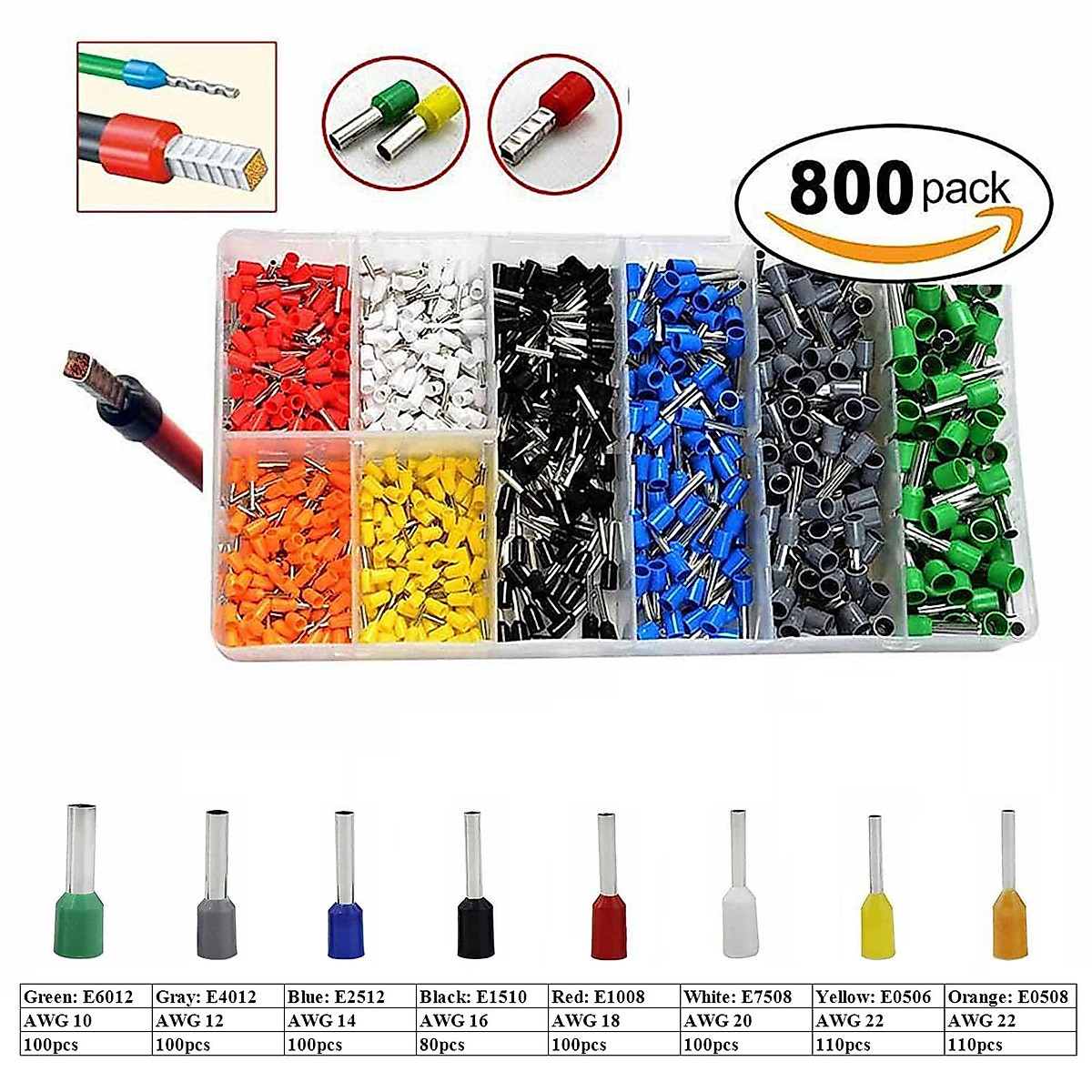 Crimper Tool Kit, Crimp Ferrule Including 800pcs Insulated Wire Terminals New Hope Store Self Adjusting Crimping Plier Set Tool Guage HSC8 6-4A 0.25-6mm², 23-10 AWG Red