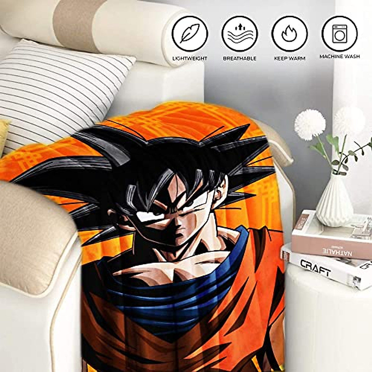 JUST FUNKY Dragon Ball Z Fleece Blanket Featuring Goku in His Simple Form | 45 X 60 Inches Blanket Great for Fans of The Series & Ideal for Home, Travel, and Gifts | Officially Licensed